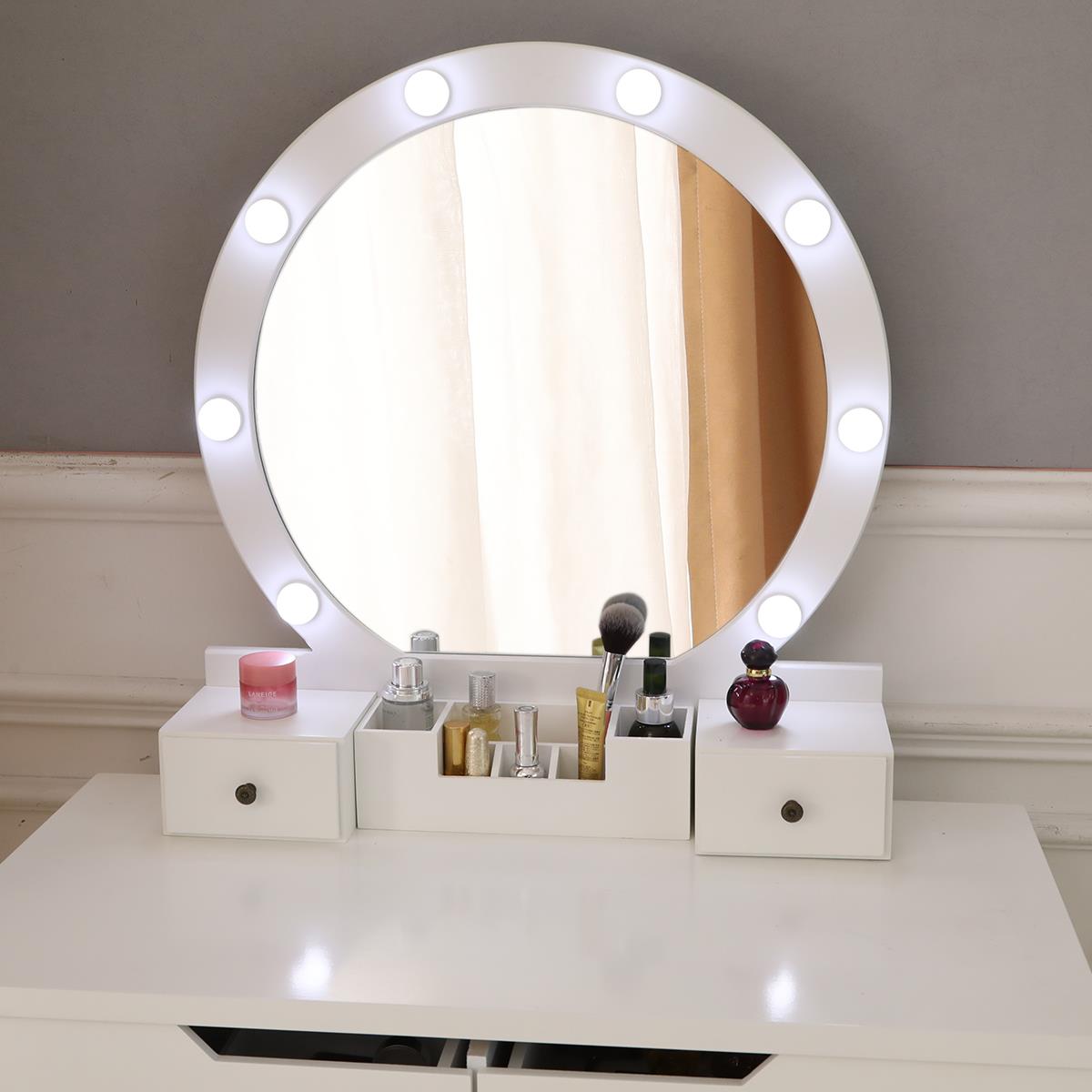 Modern 8 LED Round Mirror Makeup Vanity Dressing Table Set Jewelry Modern 8 LED Round Mirror Makeup Vanity Dressing Table Set Jewelry