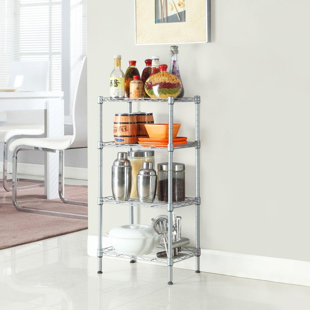 4 Tier Wire Shelving Rack Shelf Adjustable Unit Garage Kitchen Storage ...