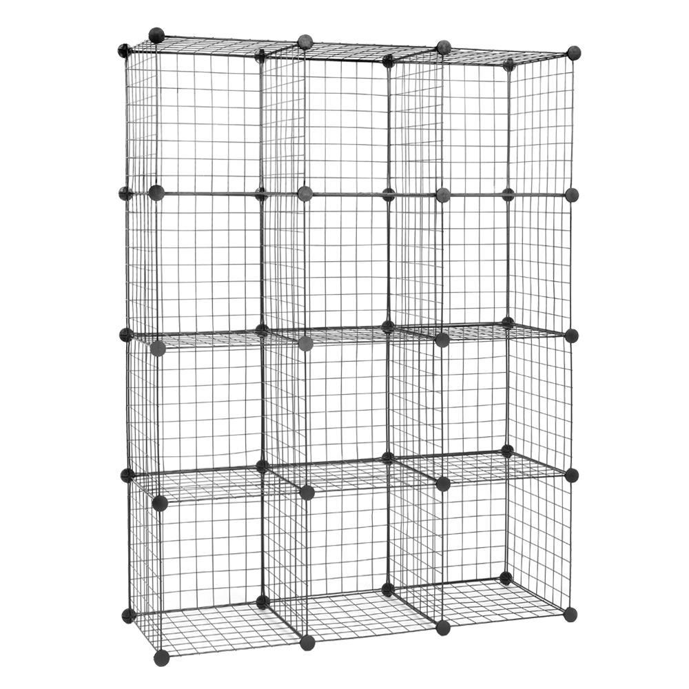 12-Cube Organizer Storage Shelves Wire Metal Grid Rack Cabinet Cubbies ...