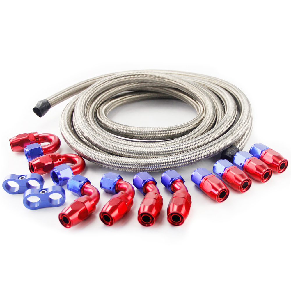 8-AN 15Ft Stainless Steel Braided Fuel Hose Line + 10 Swivel Fitting ...