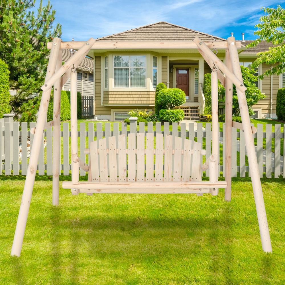 Wooden Porch Swing Stands 67" Rustic Log Swing Stand - Outdoor A-Frame ...