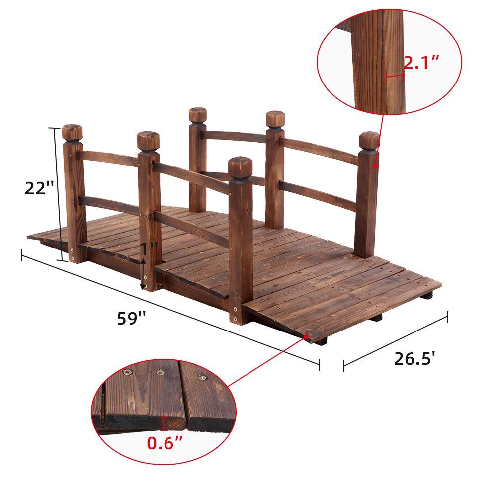 5ft Wooden Bridge Stained Decorative Solid Wood Garden Pond Arch ...