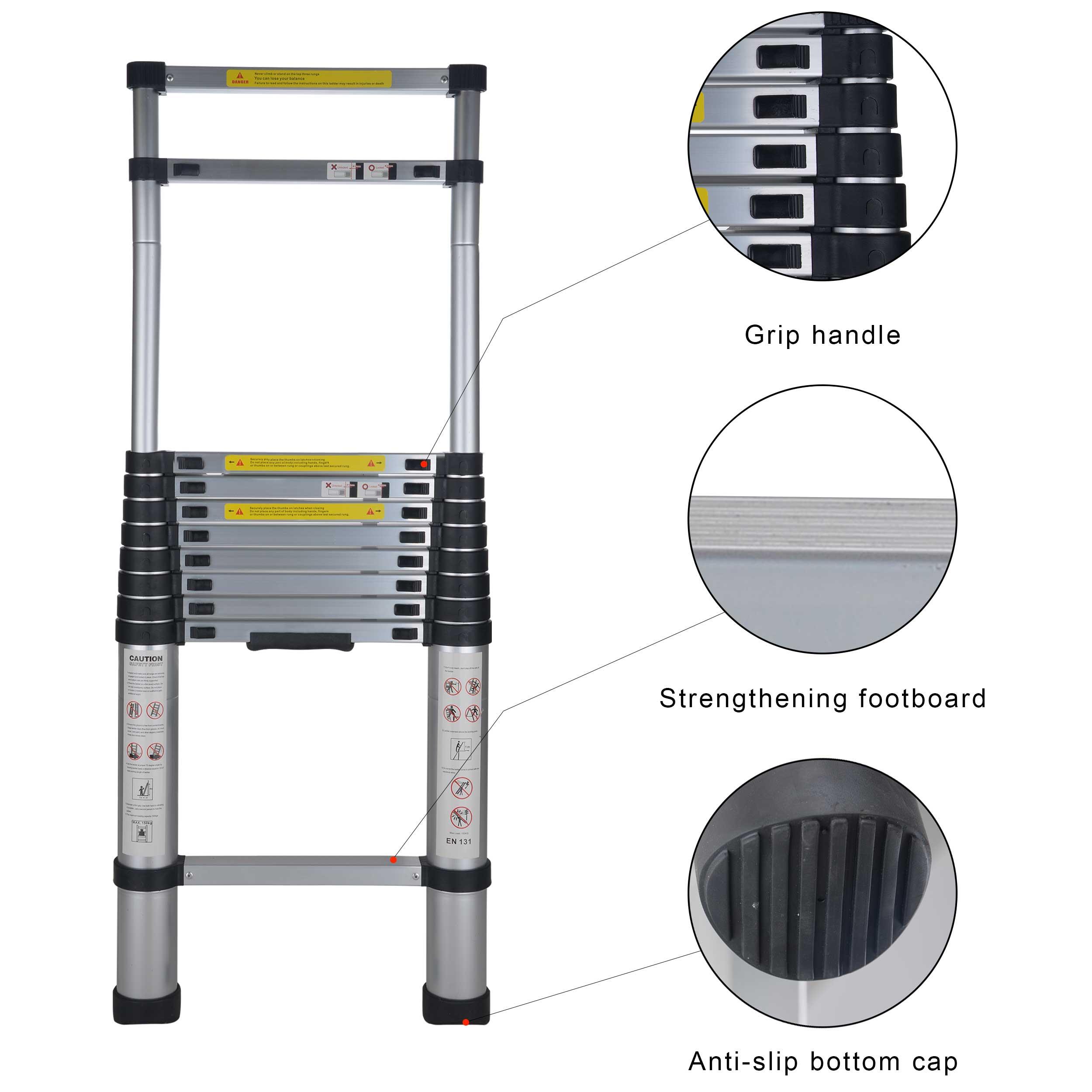10.5FT Telescopic Ladder Single Side Extension 11-Step Aluminum ...