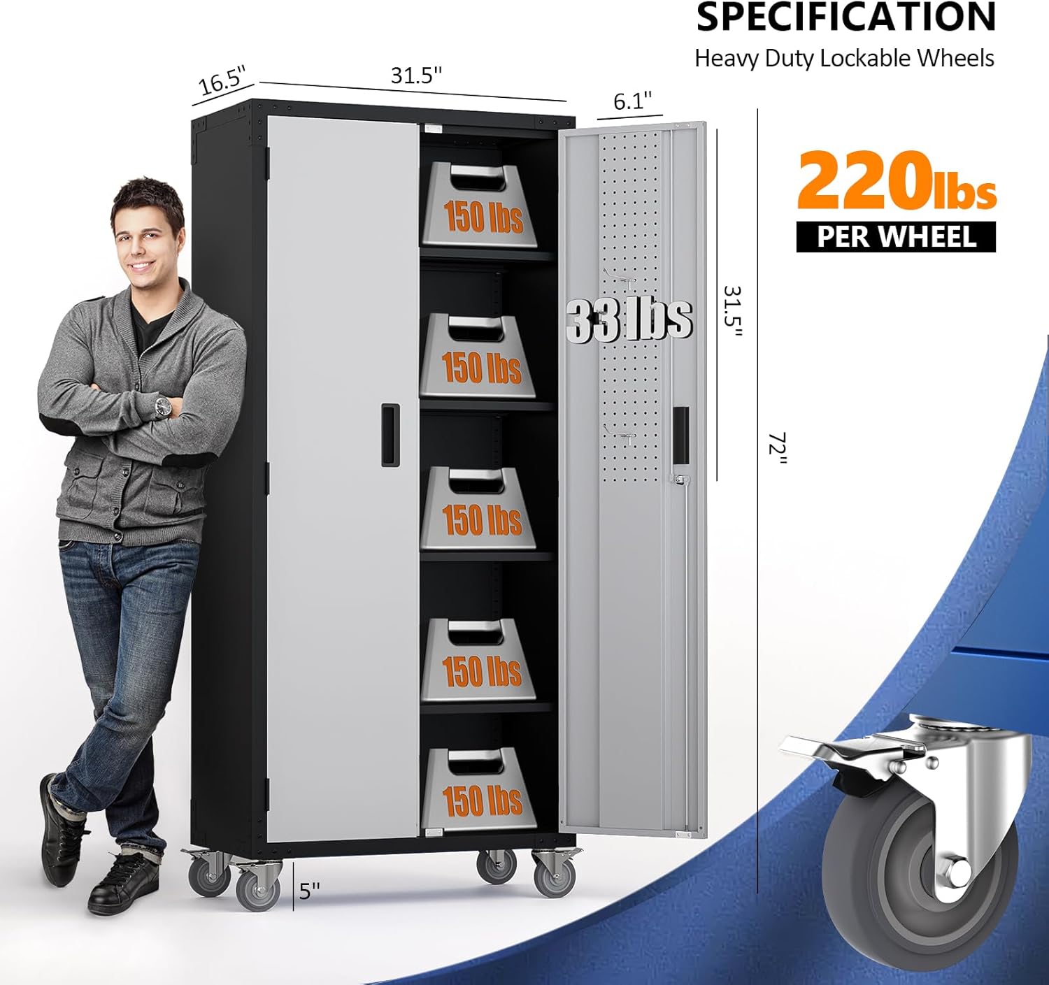 Locked Cabinet 72" Metal Storage Cabinet - Lockable Steel Garage ...