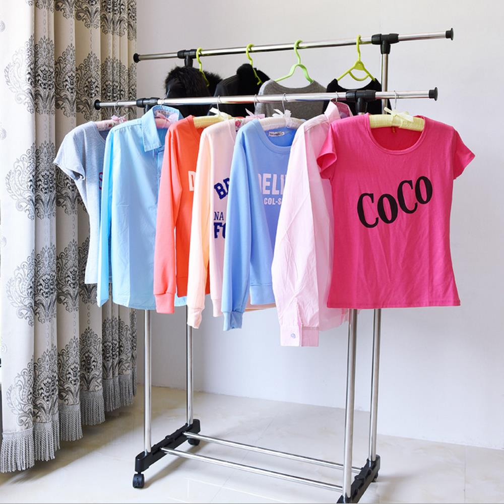 Portable Double Adjustable Heavy Duty Clothes Hanger Garment Rail Rack ...
