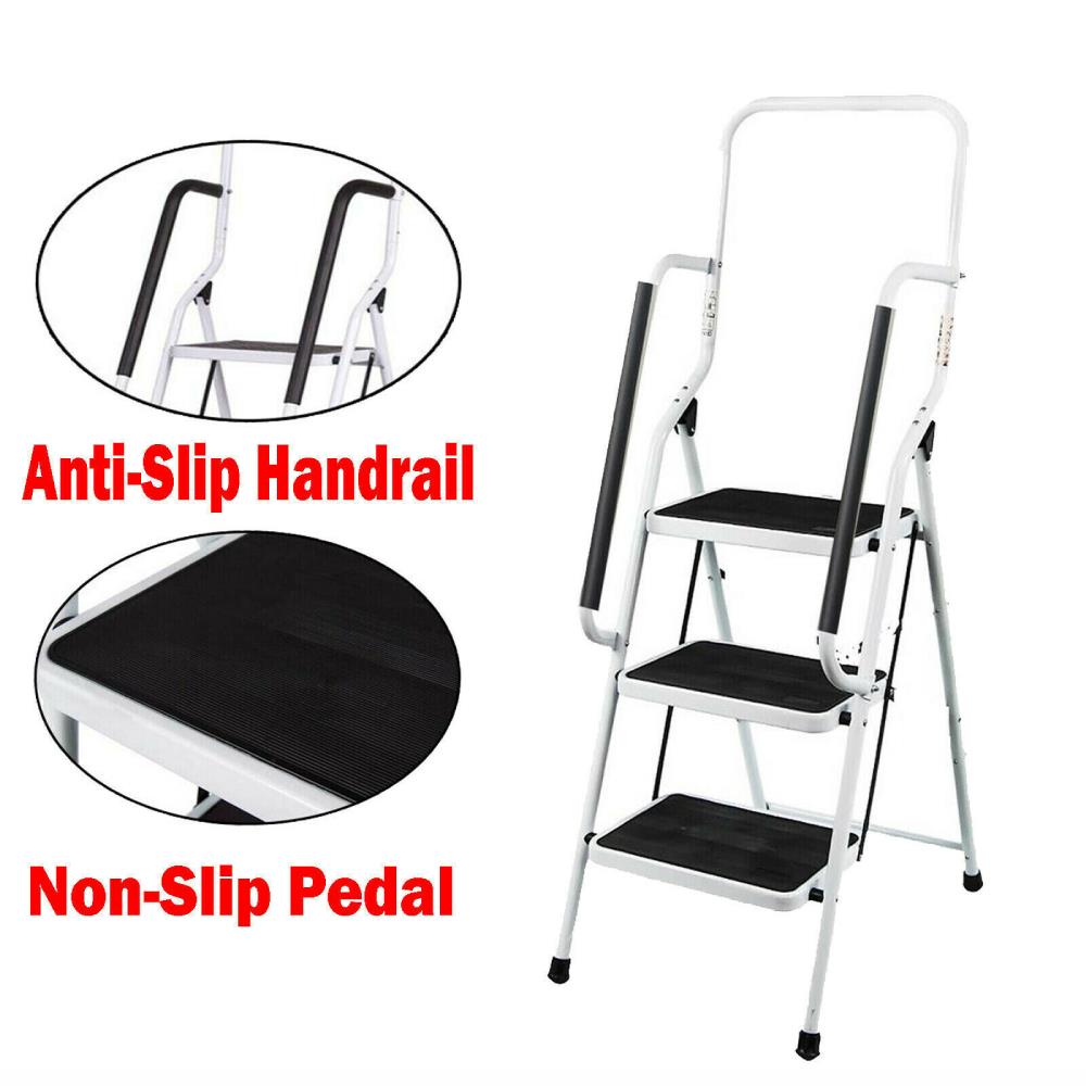3 Step Ladder With Safety Handrail Foldable Safety Non Slip Matt Safe ...