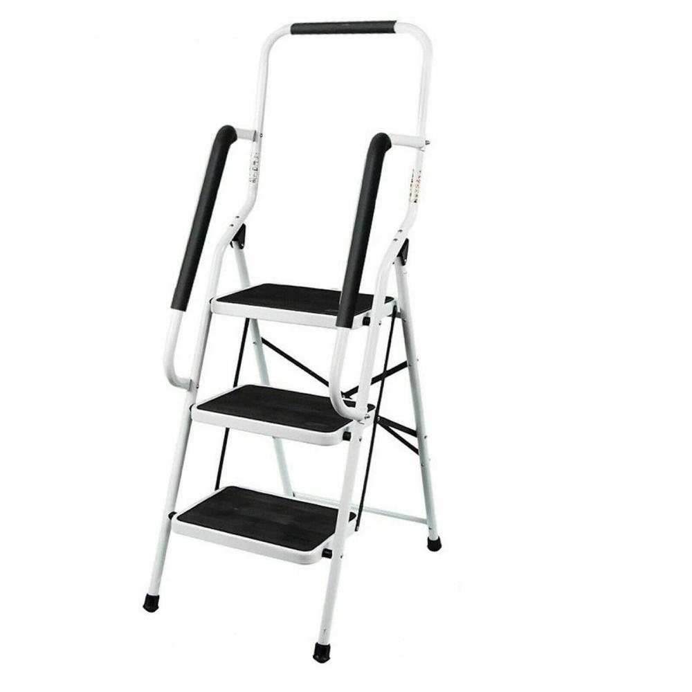 3 Step Ladder With Safety Handrail Foldable Safety Non Slip Matt Safe ...