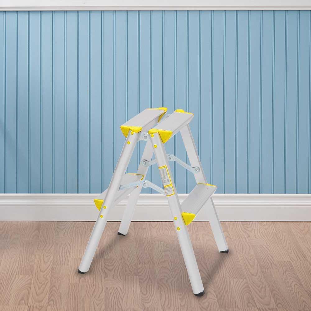 2 Step Excel Aluminium Hop up Step Ladder Folding Stool Platform Work ...
