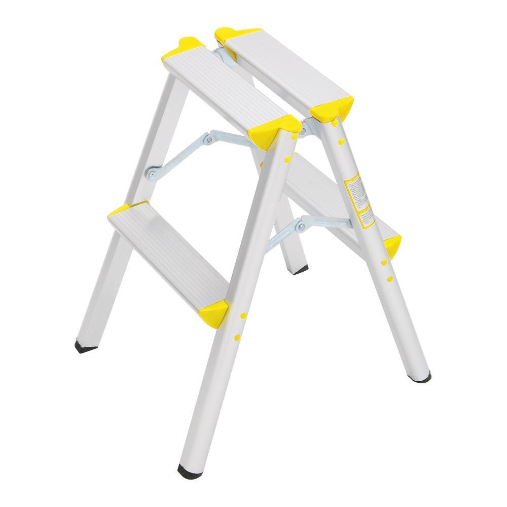 2 Step Excel Aluminium Hop up Step Ladder Folding Stool Platform Work ...