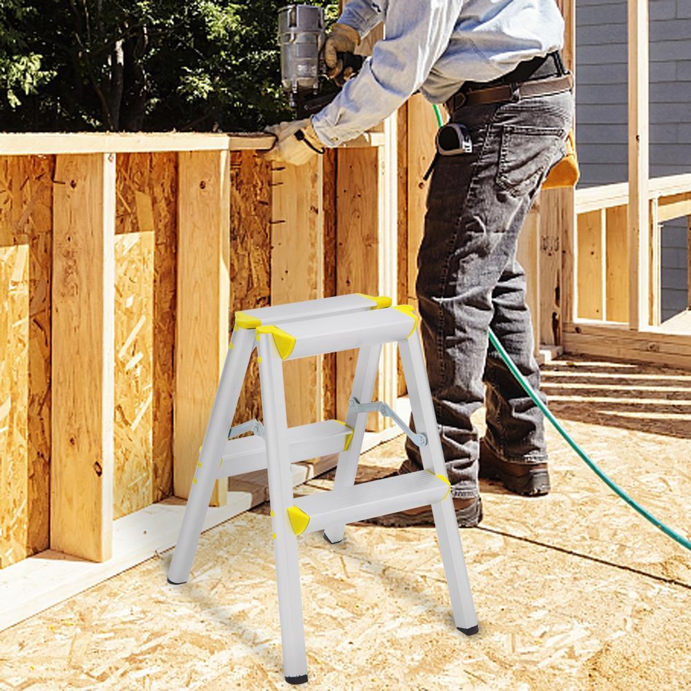 2 Step Excel Aluminium Hop up Step Ladder Folding Stool Platform Work ...