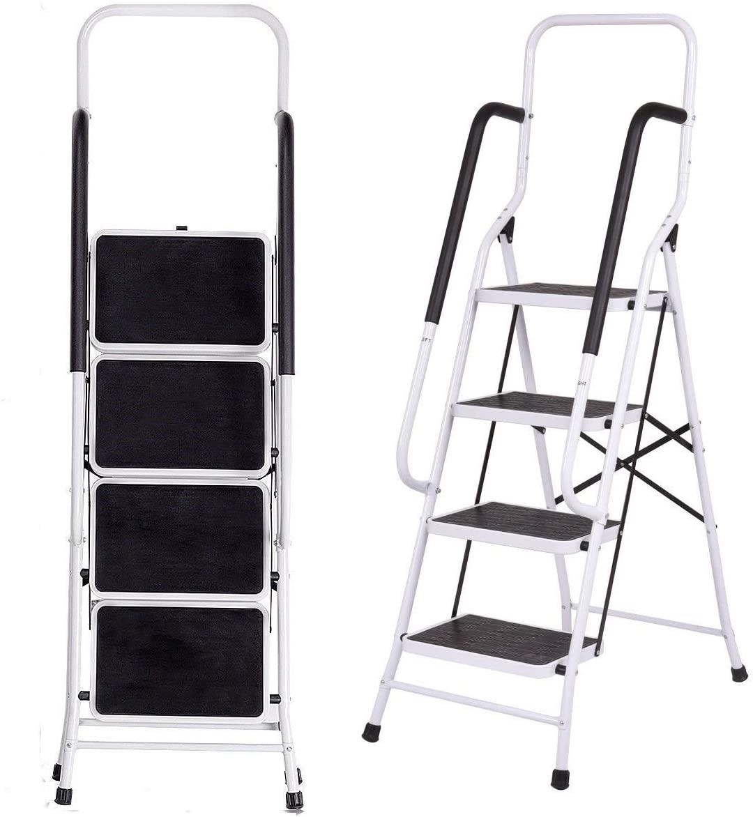 Stepladder Foldable Non Slip 4 Step Steel tread Safety Handrail Rail ...