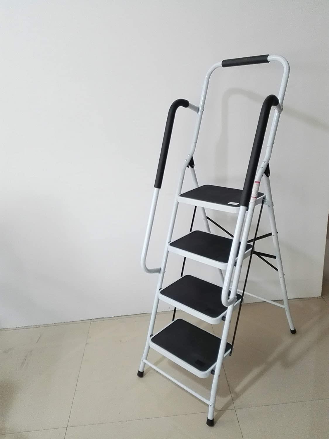 Stepladder Foldable Non Slip 4 Step Steel tread Safety Handrail Rail ...