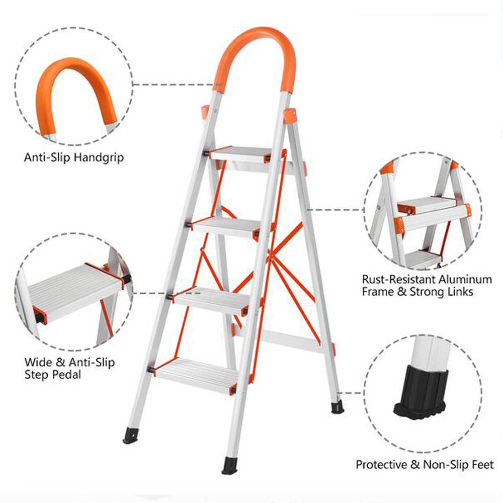 Folding 4 Step Ladder Safety Non Slip Mat Tread Small Stool Ladders ...